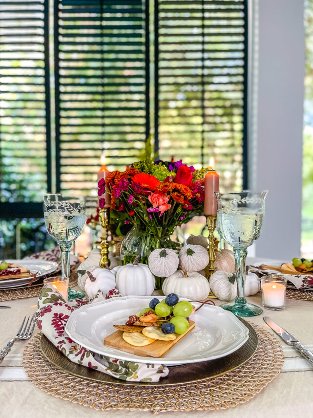 Fall Tablescape with Pumpkins and Mums