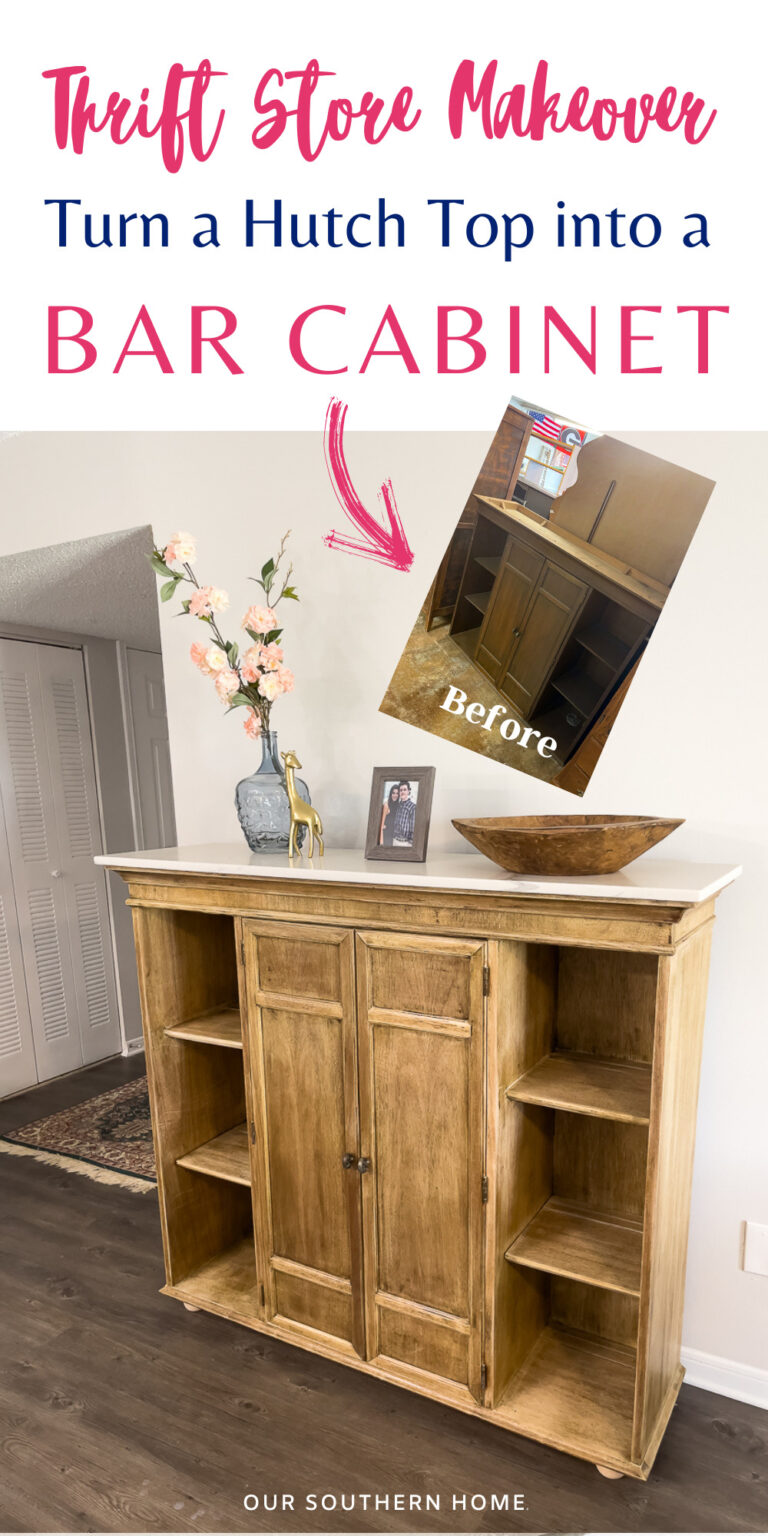 DIY Upcycled Bar Cabinet from the Top of Hutch - Our Southern Home
